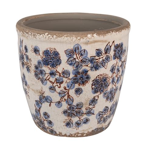 6CE1619L Pot de fleurs Ø 17x16 cm Beige Bleu Céramique Fleurs Pot de