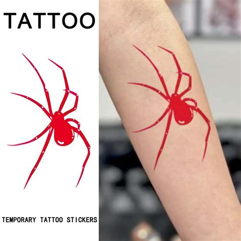 Adesivo de tatuagem temporária de braço de aranha vermelha à prova d