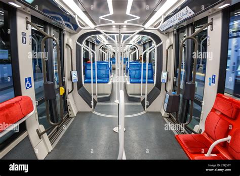 Interior Of A Modern Alstom Citadis X05 Light Rail Tram On Line T9