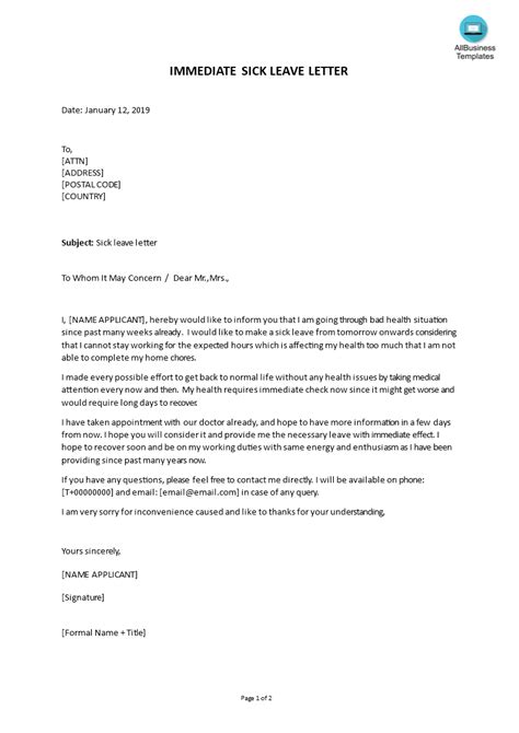 Unpaid Leave Letter Template Hq Printable Documents