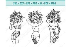 Flower Pin Up Girl Svg Woman Body Svg Floral Png Dxf Eps