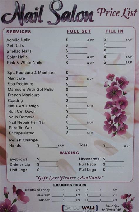 Buy Barberwall Nail Salon Price List Nail Salon Decor Nail Salon
