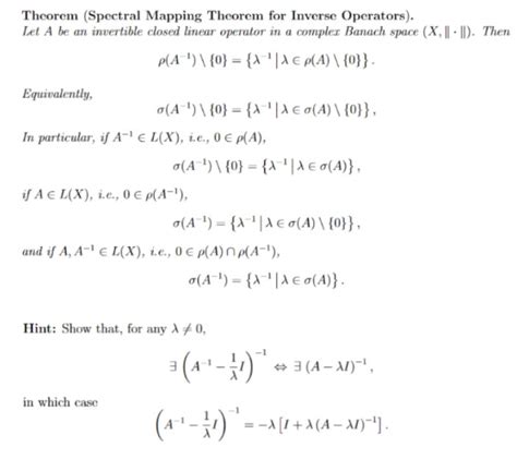prove the spectral mapping theorem for inverse operators theorem course hero