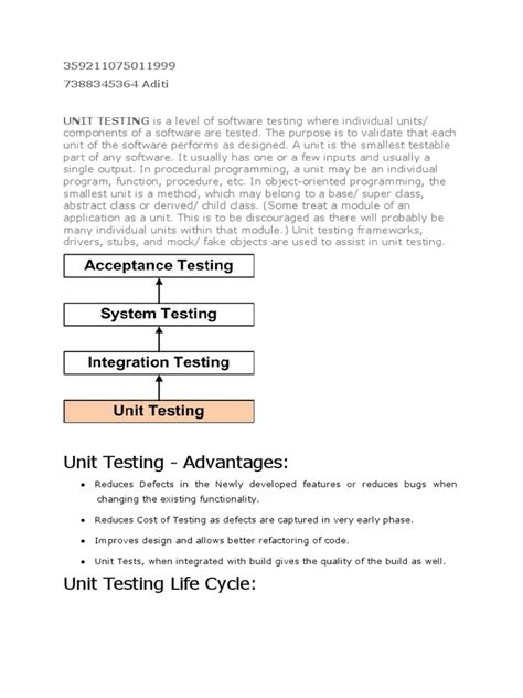 unit testing advantages 359211075011999 7388345364 aditi pdf software testing unit testing