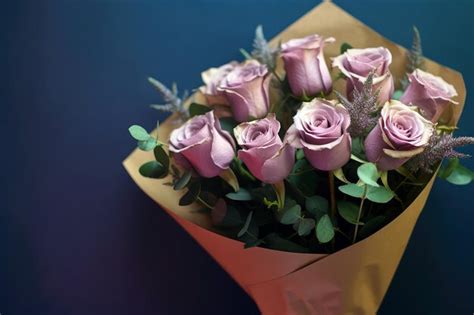 Un ramo de rosas rosadas está sobre un fondo azul Foto Premium