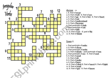 Crossword Irregular Verbs Esl Worksheet By Kiriakoula