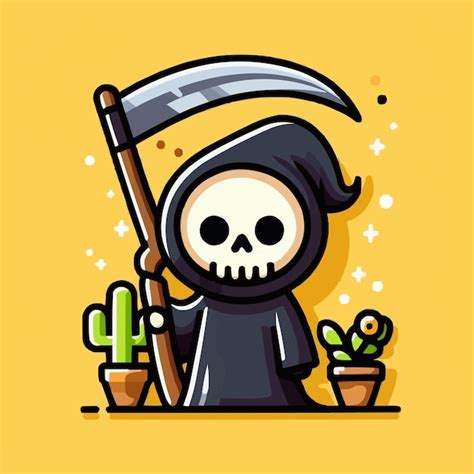 Premium Vector Free Vector Cute Grim Reaper Holding Scythe Cartoon
