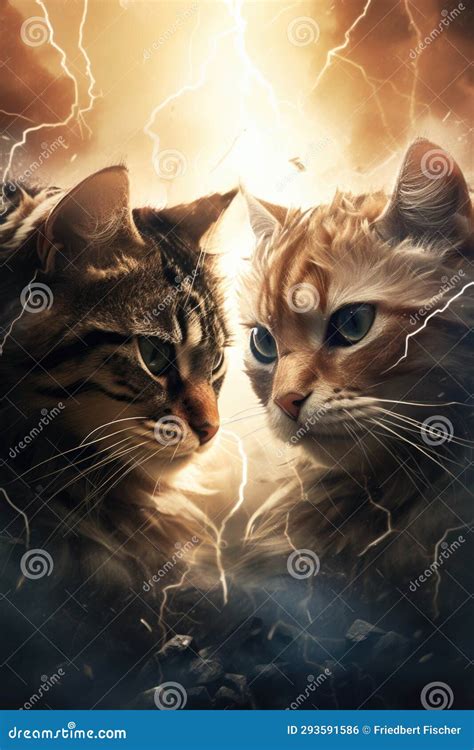 A Couple Of Cats Sitting Next To Each Other Stock Photo Image Of