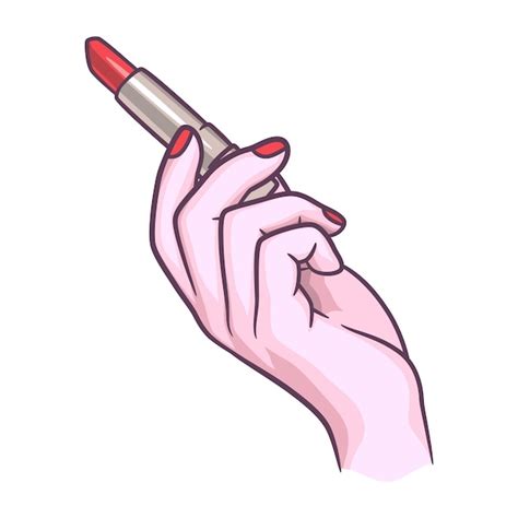 Mano femenina que sostiene la ilustración de vector de lápiz labial