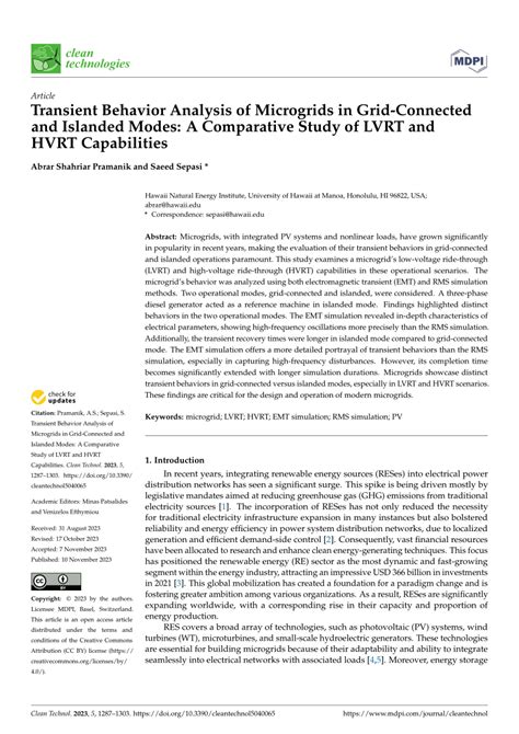 pdf transient behavior analysis of microgrids in grid connected and islanded modes a