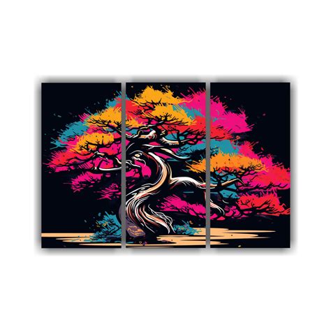 Cuadro Decorativo Mágico Árbol De Pino Bonsái En Colores Vibrantes