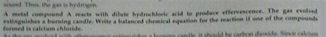 Metal Compound A Reacts With Dilute Hydrochloric Acid To Produce
