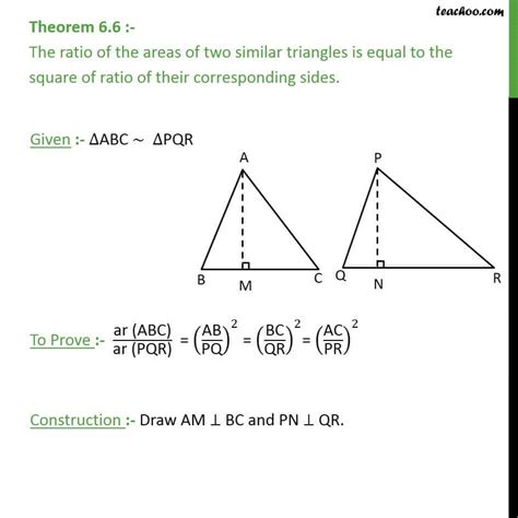 theorem 6 6 class 10 ratio of areas of two similar triangles