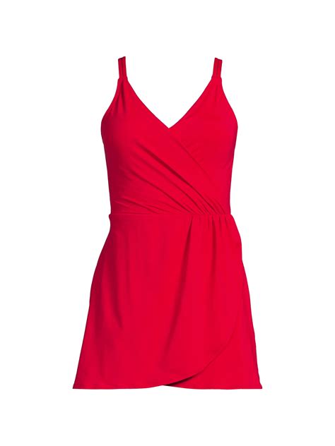 Lands End Womens Plus Size Chlorine Resistant V Neck Tulip Wrap Swim Dress One Piece Swimsuit