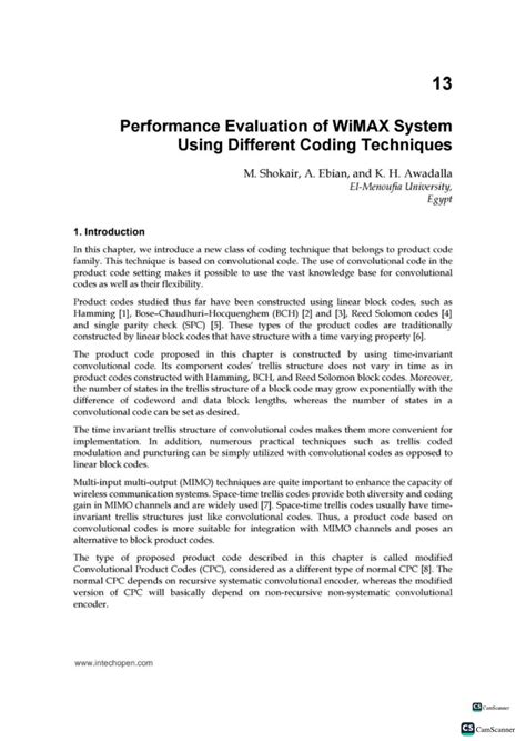 pdf performance evaluation of wimax system using different coding techniques