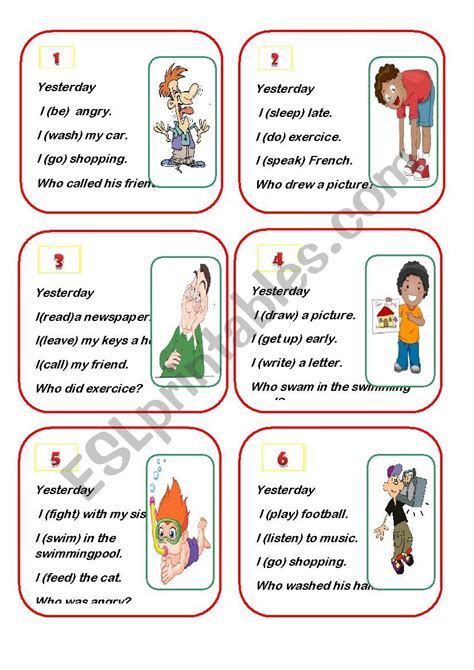 Past Simple Speaking Cards Esl Worksheet By Nency NBKomputer