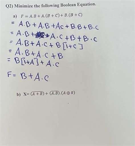 solved q2 minimize the following boolean equation a f