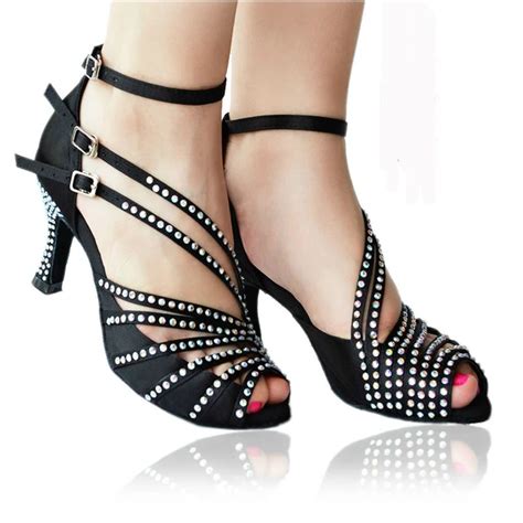 Czarny nago Rhinestone kobieta buty do tańca towarzyskiego