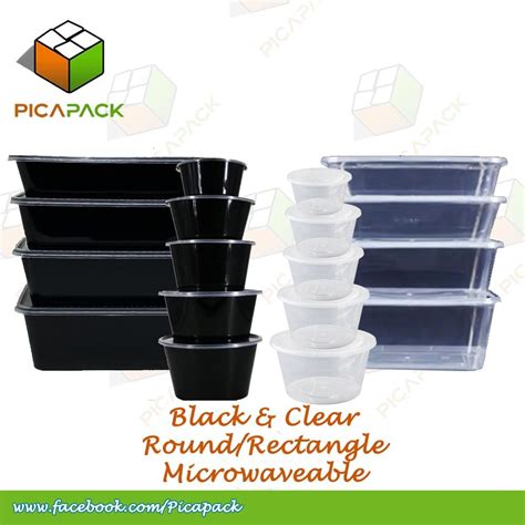 10PCS Rectangle Round Black Clear Plastic Microwavable Food