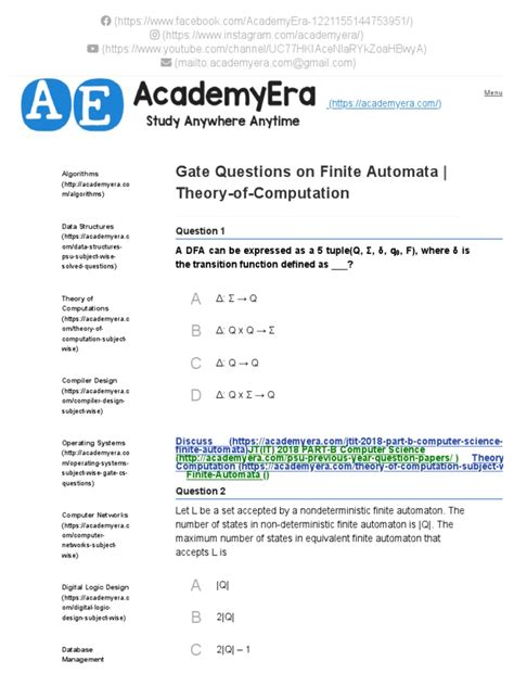 gate questions on finite automata theory of computation academyera2 pdf pdf discrete