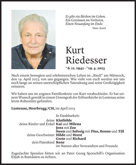 Todesanzeigen Von Kurt Riedesser Todesanzeigen Vorarlberger Nachrichten
