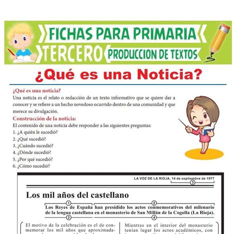 Modelo de la Ficha de Qué es una Noticia para Tercer Grado de Primaria