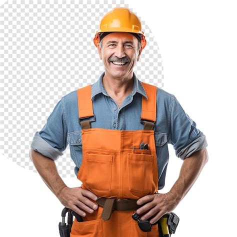 Retrato de trabajador de la construcción aislado sobre fondo blanco