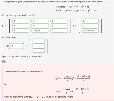 solved point write the given third order linear equation as an equivalent system of first