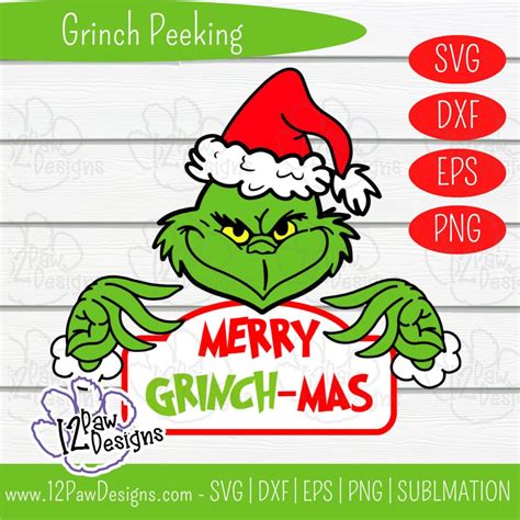 Grinch Peeking Grinch Christmas Merry Grinch Mas Cricut Etsy