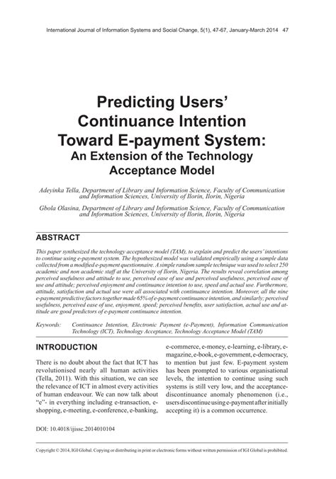 pdf predicting users continuance intention toward e payment system an extension of the