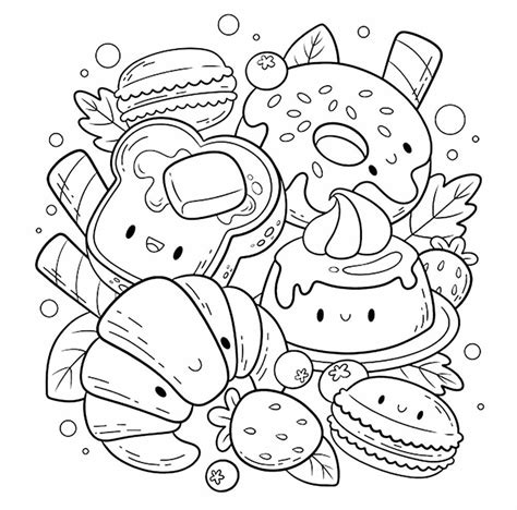 Desenhos De Comidas Fofas De Desenho Animado Para Colorir E