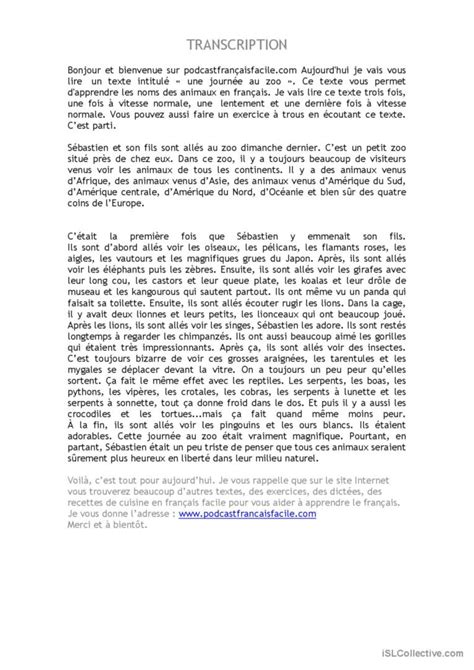 Compréhension orale sur les animaux Français FLE fiches pedagogiques