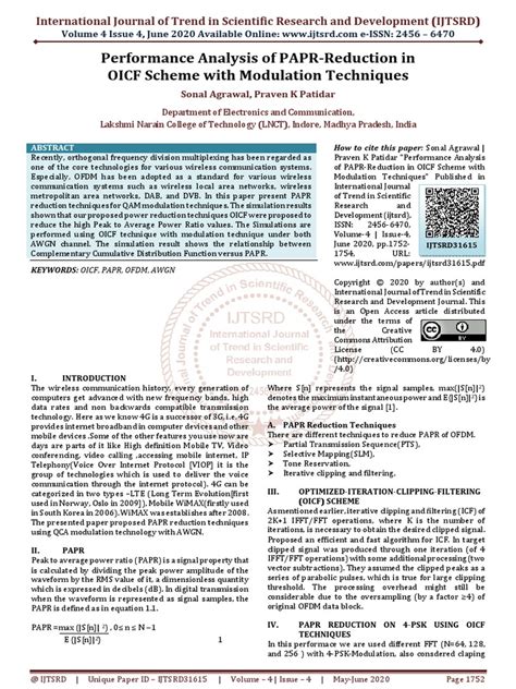 performance analysis of papr reduction in oicf scheme with modulation techniques pdf 4 g
