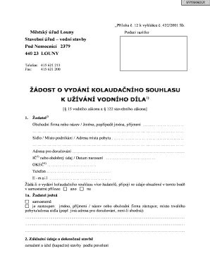 Fillable Online Mulouny DOST O VYDN KOLAUDANHO SOUHLASU K UVN VODNHO
