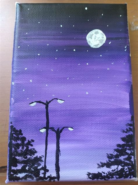 Painting Purple Sky Art Painting Monochromatic Art Small Canvas Art