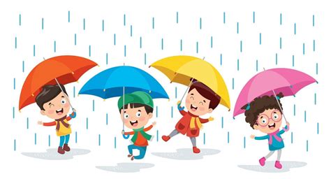 niños usando paraguas bajo la lluvia 2831885 Vector en Vecteezy