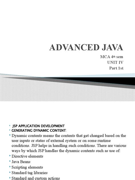 advanced java mca 4 sem unit iv part 1st pdf java server pages java servlet