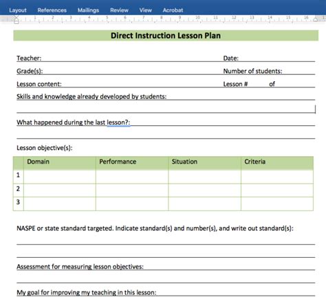 Direct Instruction Lesson Plan Template Edutechspot