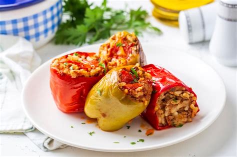 Premium Photo Traditional Turkish Foods Stuffed Pepper Etli Biber Dolmasi