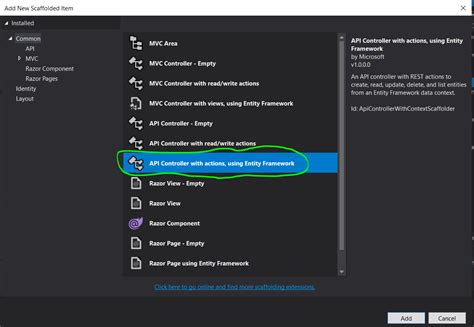 scaffolding in core generate api controllers crud or mvc controller with views in