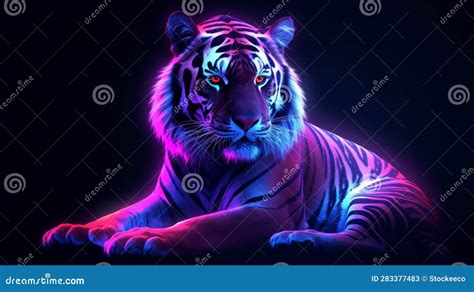 Neon Tiger Wallpaper In Darkcore Style Stock Illustration