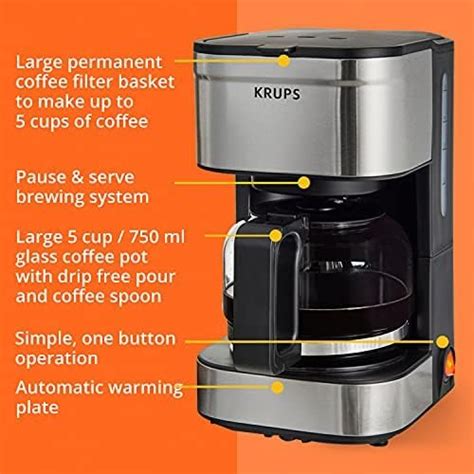 Krups Simply Brew Stainless Steel Drip Coffee Maker Cup Keep Warm