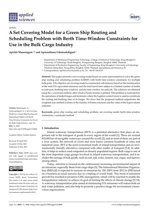 pdf a set covering model for a green ship routing and scheduling problem with berth time