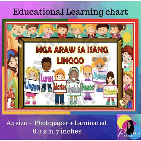 Mga Araw Sa Isang Linggo Chart Laminated Educational Learning