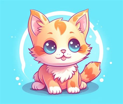 Um Gato De Desenho Animado Olhos Azuis Senta Se Sobre Um Fundo Azul