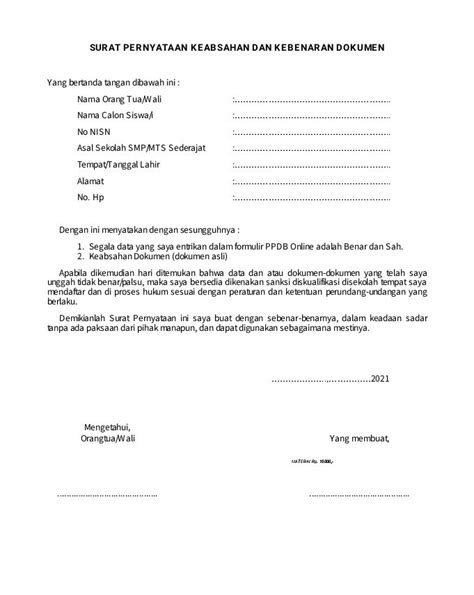 Detail Contoh Surat Pernyataan Kebenaran Dokumen Ppdb Koleksi Nomer