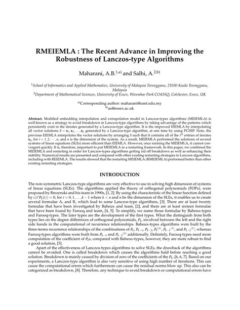 pdf rmeiemla the recent advance in improving the robustness of lanczos type algorithms