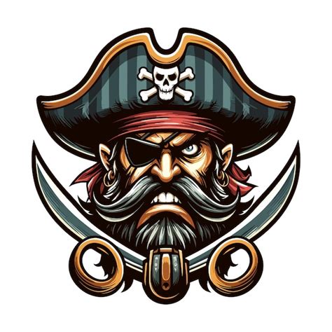Cara De Cabeza De Pirata Enojado Con Sombrero Y Parche En El Ojo