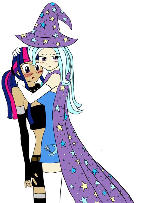1313598 Suggestive Artisttoajahli Edit Trixie Twilight Sparkle Human G4 Blushing