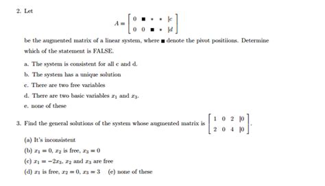 solved 2 let 0 0 ld be the augmented matrix of a linear